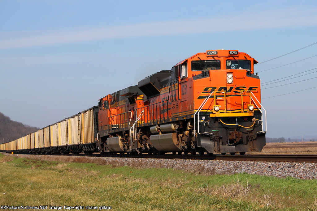 BNSF 9251 leads a load of coal sb.